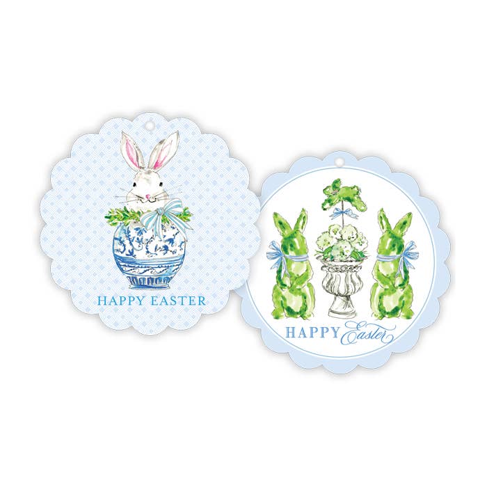 Happy Easter Bunny in Chinoiserie Pot Scalloped Gift Tags | The ...